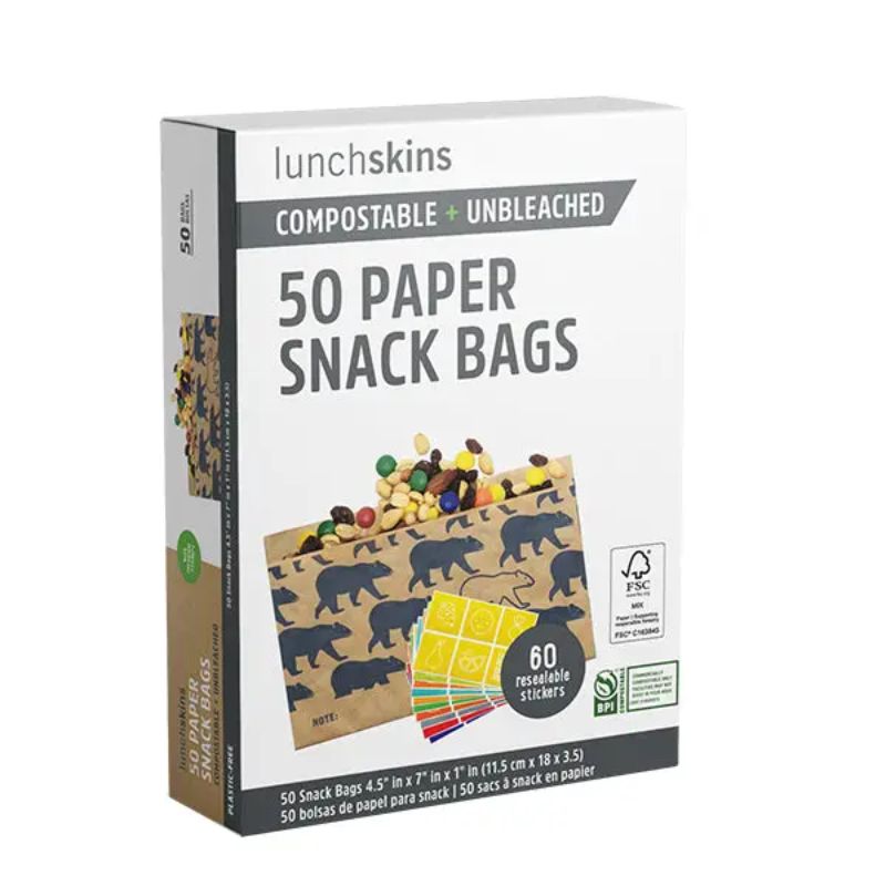 Compostable + Unbleached Paper Snack Bags | Lunchskins | Unpacked Living